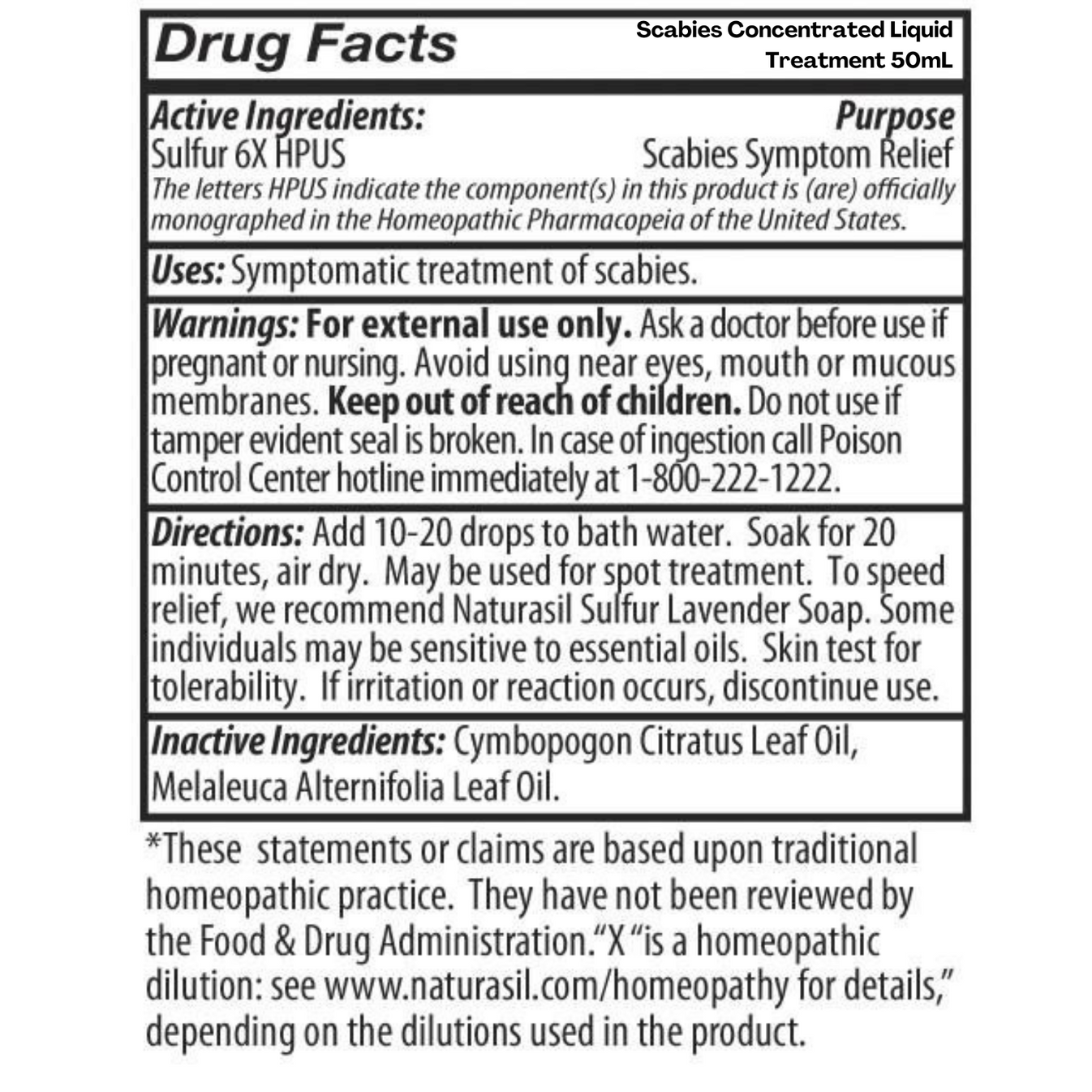 Naturasil Scabies Treatment Liquid Sulfur Bath Soak - 50mL Glass Bottle