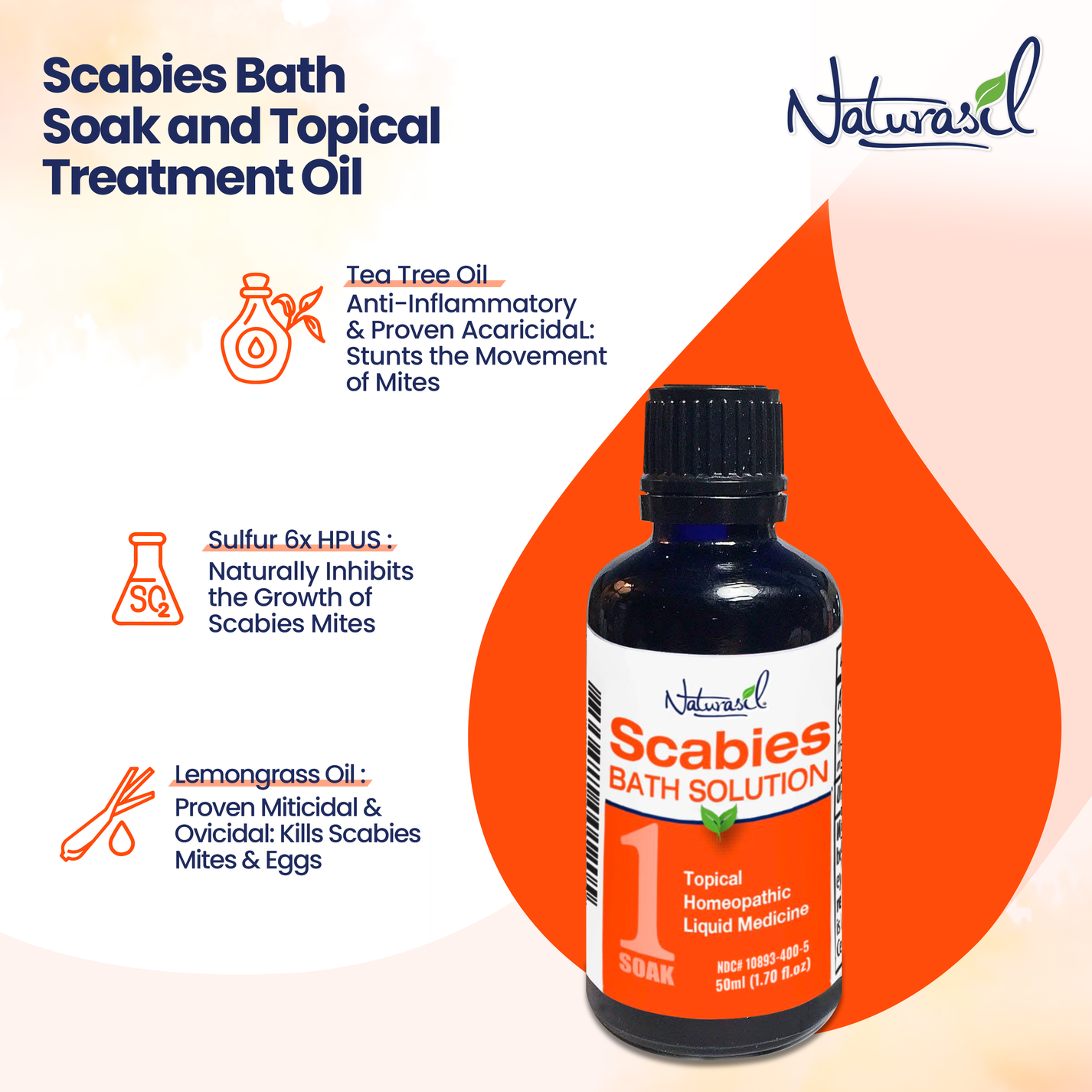 Naturasil Scabies Treatment Liquid Sulfur Bath Soak - 50mL Glass Bottle